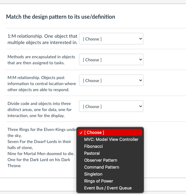 Solved Match the design pattern to its use/definition 1:M | Chegg.com