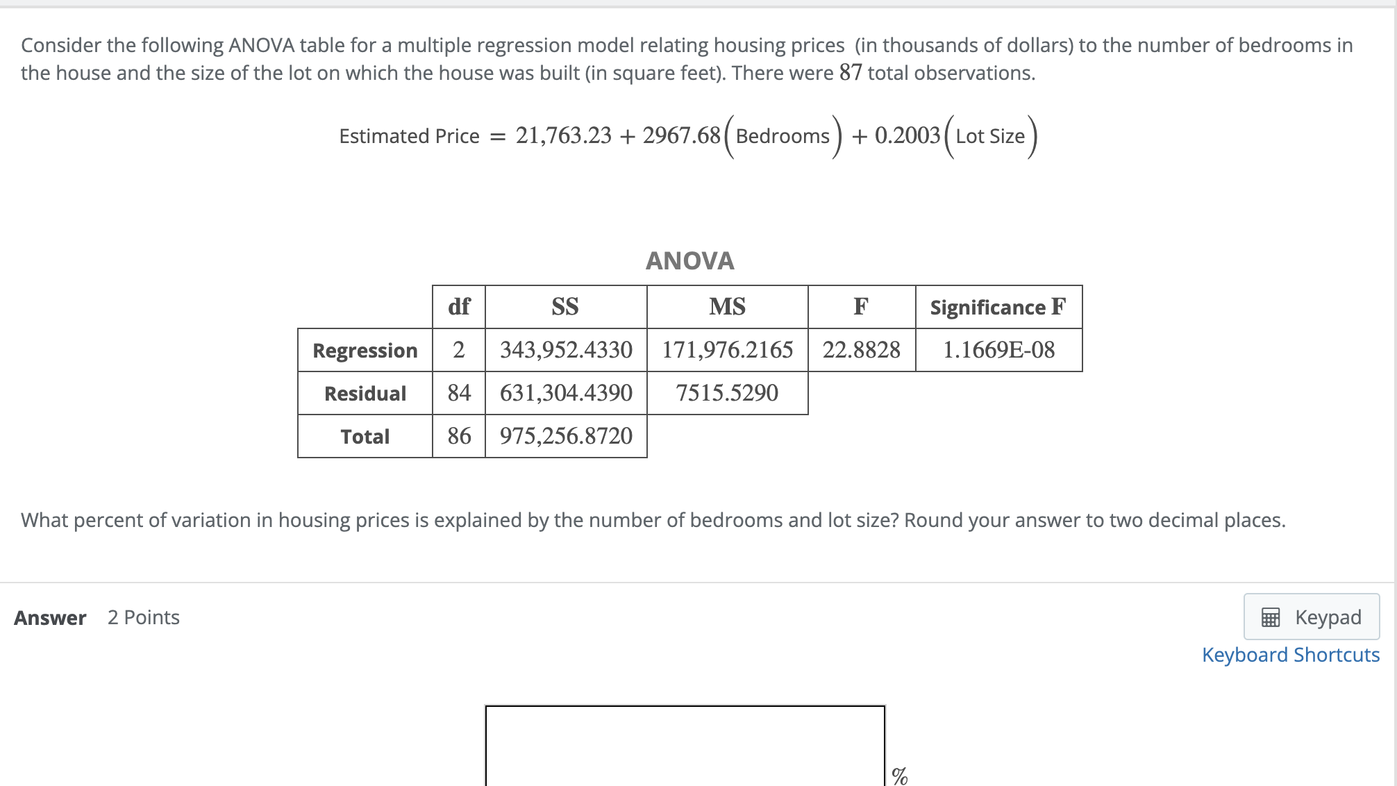 Solved Consider the following ANOVA table for a multiple | Chegg.com