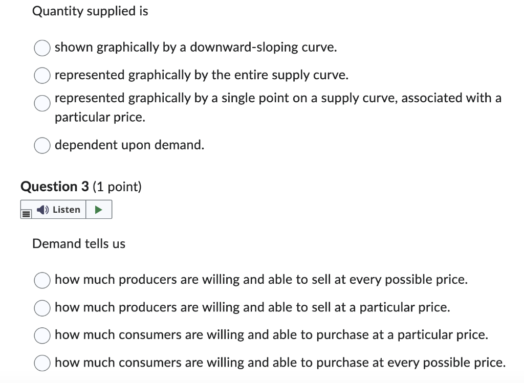 Solved Quantity supplied is shown graphically by a | Chegg.com