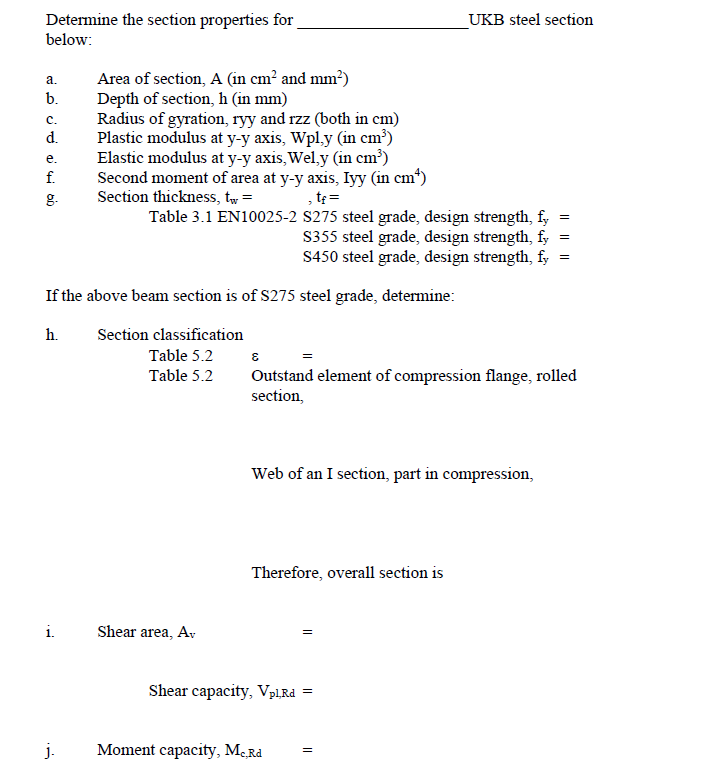 Determine the section properties for below: UKB steel | Chegg.com