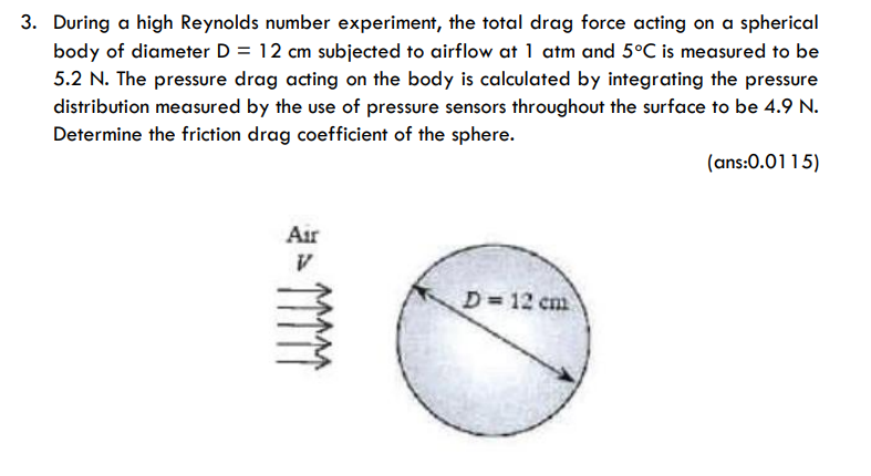 Solved 3. ﻿During a high Reynolds number experiment, the | Chegg.com