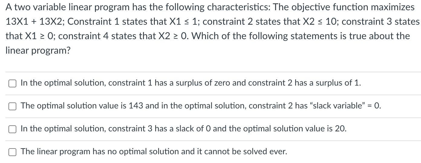 Solved A two variable linear program has the following | Chegg.com