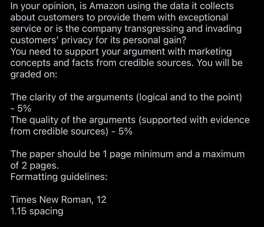 Solved In your opinion, is Amazon using the data it collects | Chegg.com