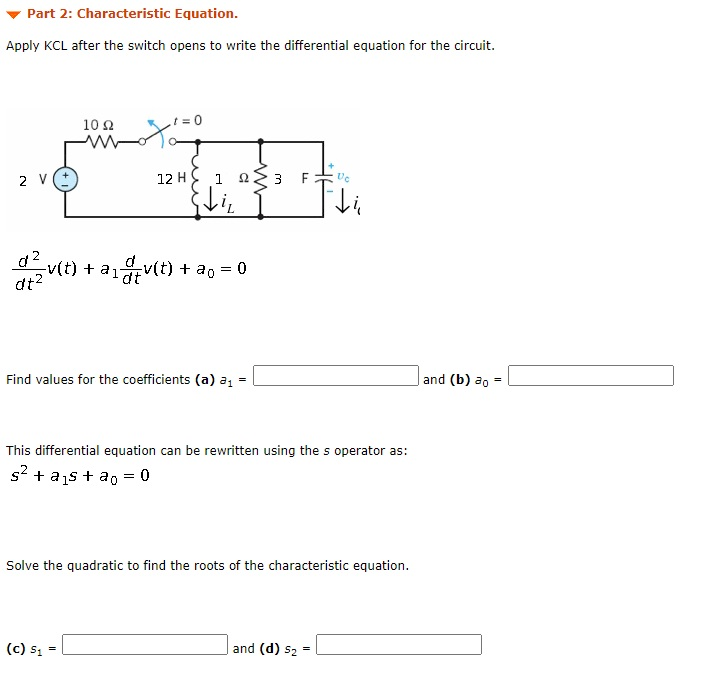 Solved Part 2: Characteristic Equation. Apply KCL after the | Chegg.com