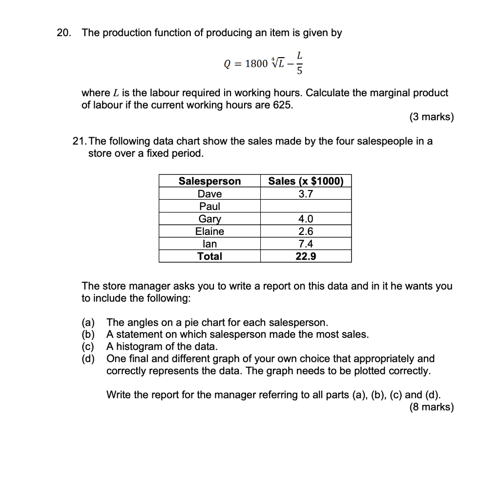 Solved 20. The production function of producing an item is | Chegg.com