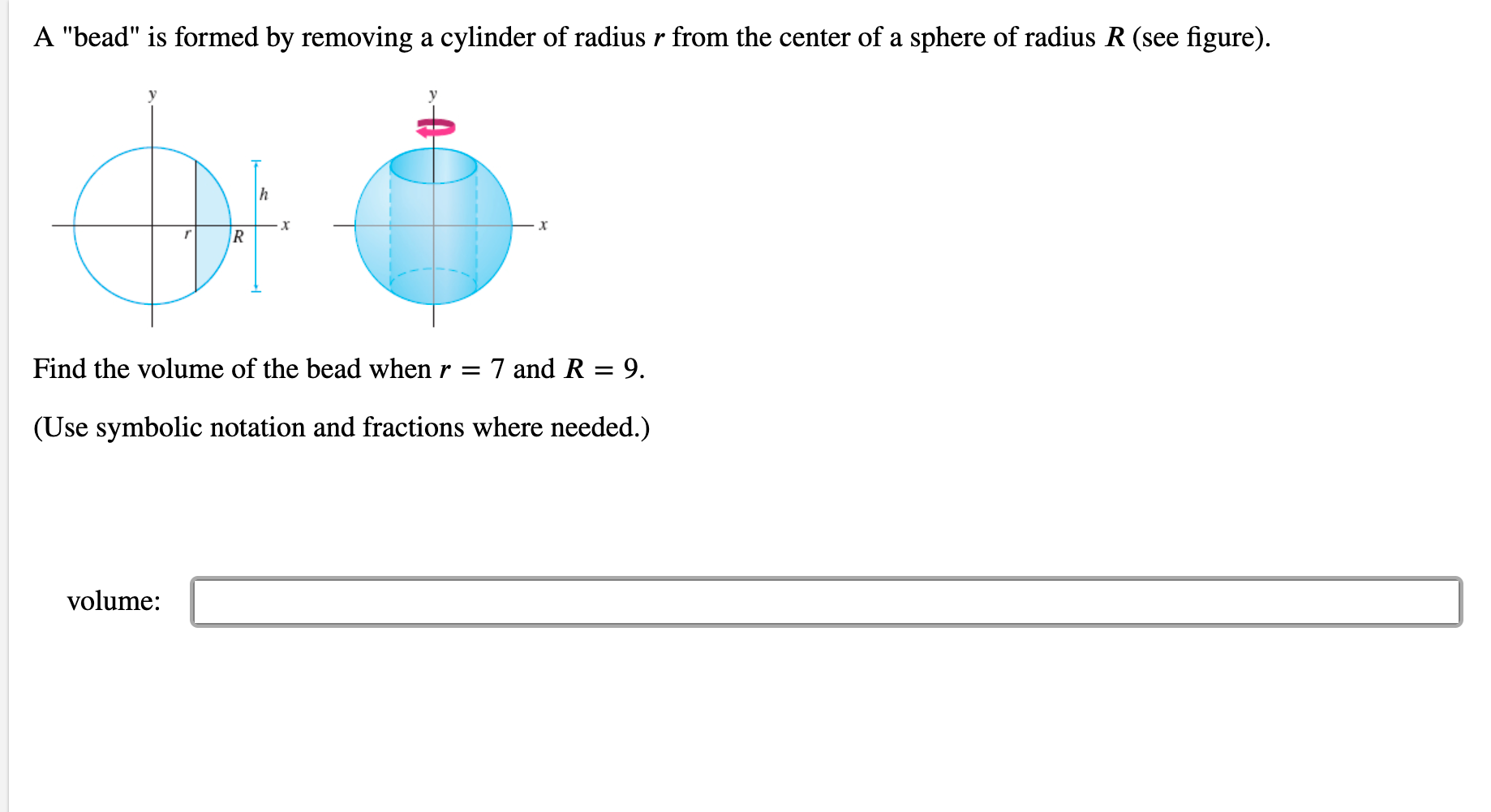 Solved A "bead" is formed by removing a cylinder of radius r | Chegg.com