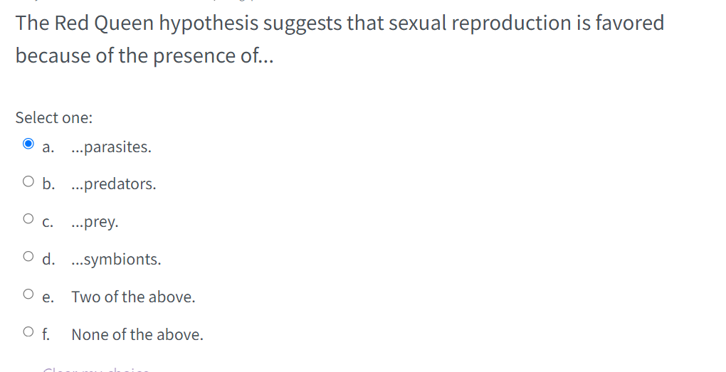 Solved The Red Queen hypothesis suggests that sexual | Chegg.com