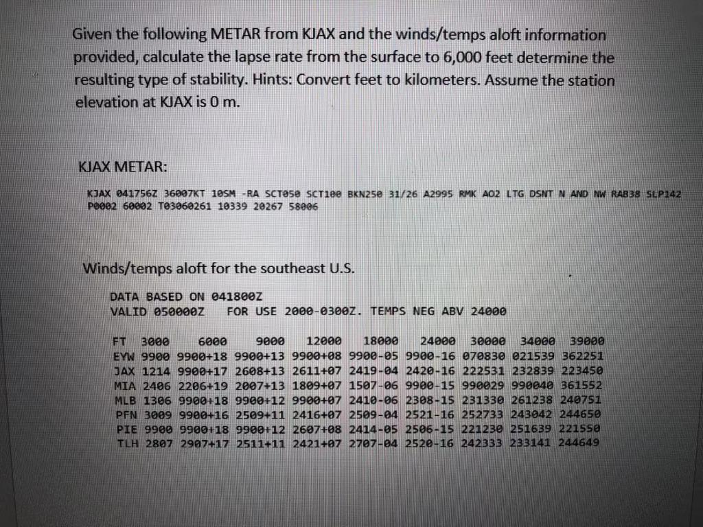 Given the following METAR from KJAX and the | Chegg.com