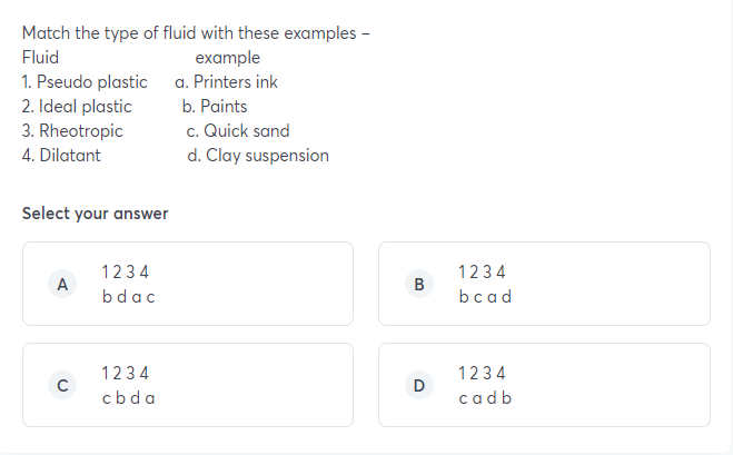 Solved Fluid Match the type of fluid with these examples - | Chegg.com