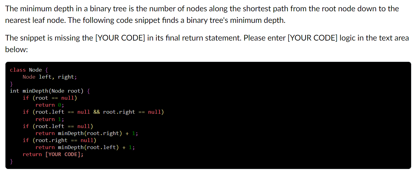 Solved The minimum depth in a binary tree is the number of | Chegg.com