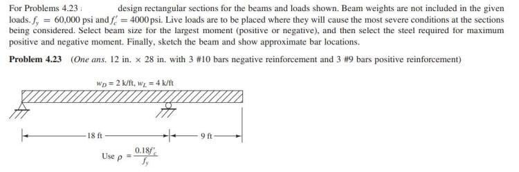 Solved For Problems 4.23 design rectangular sections for the | Chegg.com