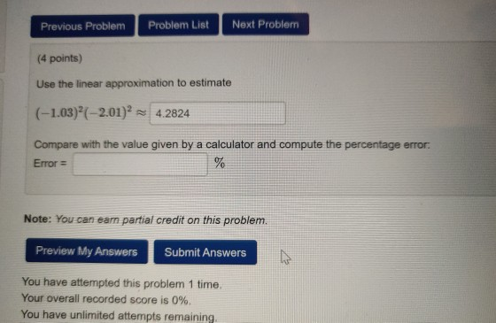 Solved Previous Problem Problem List Next Problem (4 points) | Chegg.com