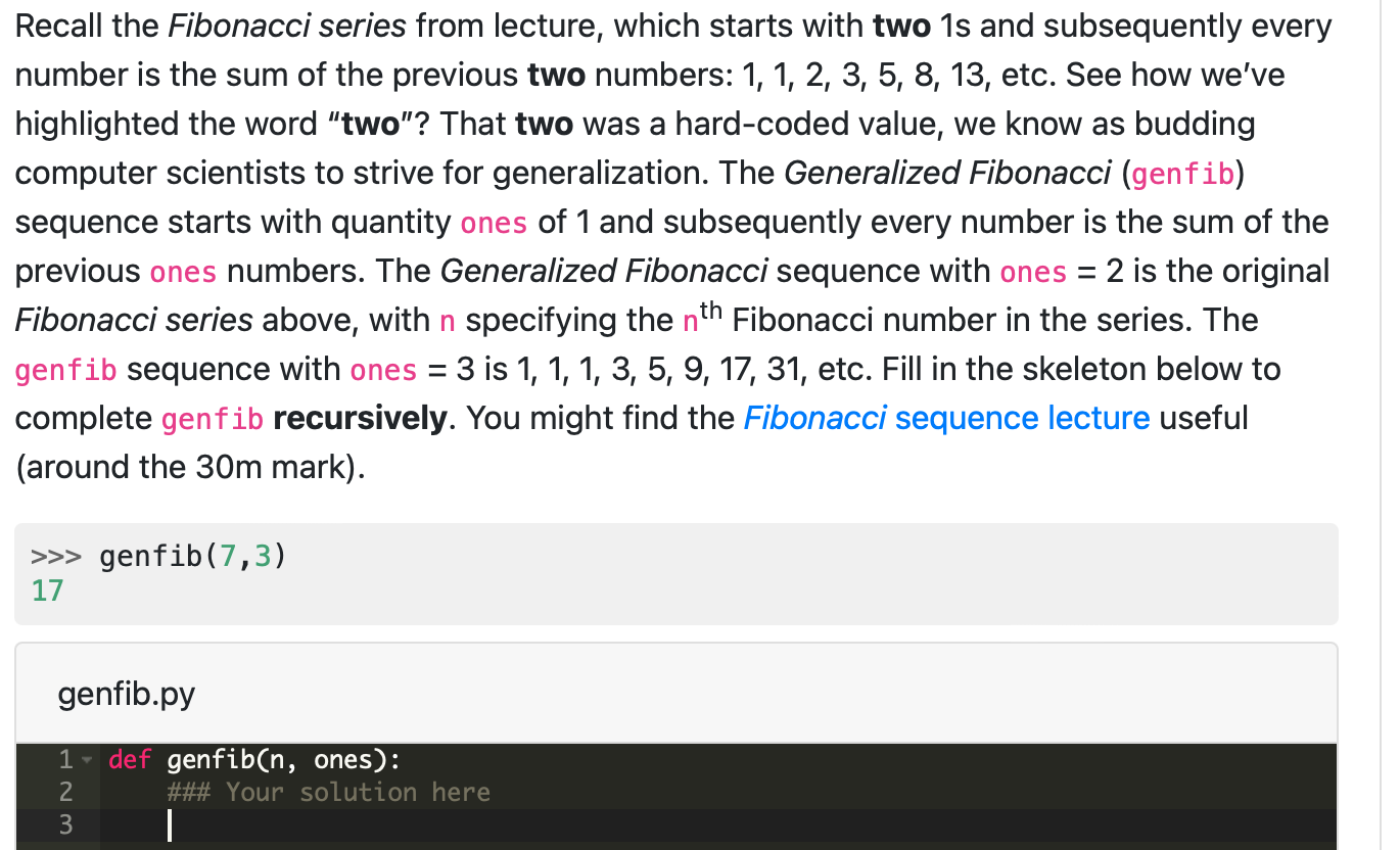 Solved Recall the Fibonacci series from lecture, which | Chegg.com