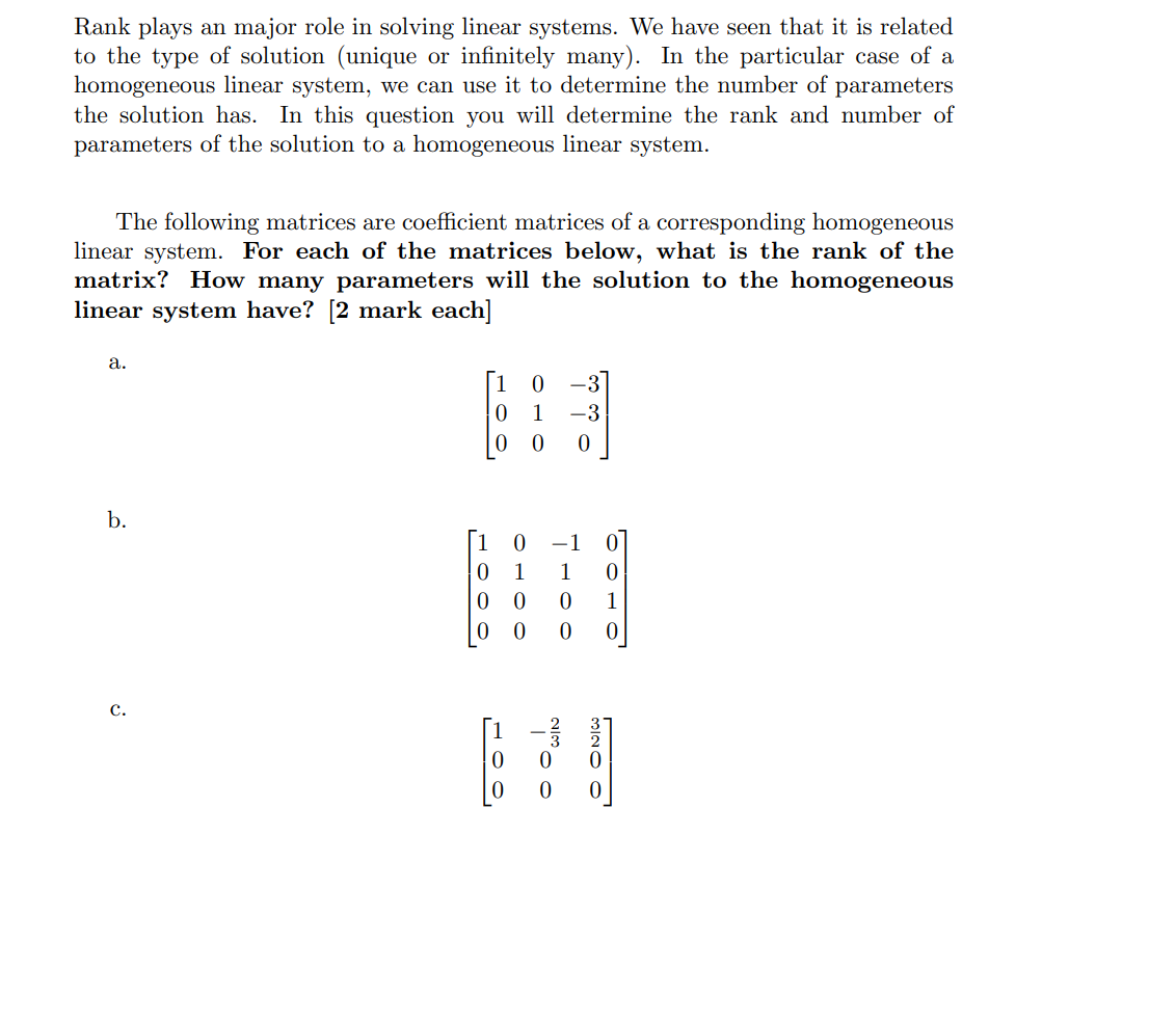 Solved Rank plays an major role in solving linear systems. | Chegg.com