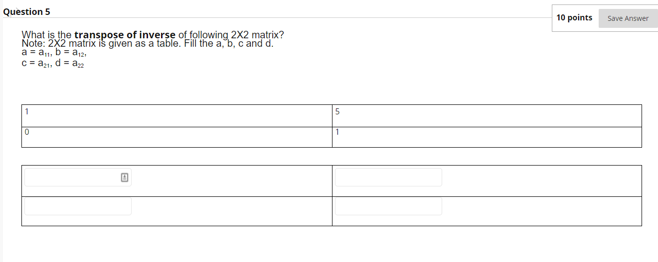 Solved What is the transpose of inverse of following 2X2 | Chegg.com