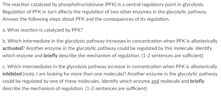 Solved The reaction catalyzed by phosphofructokinase (PFK) | Chegg.com
