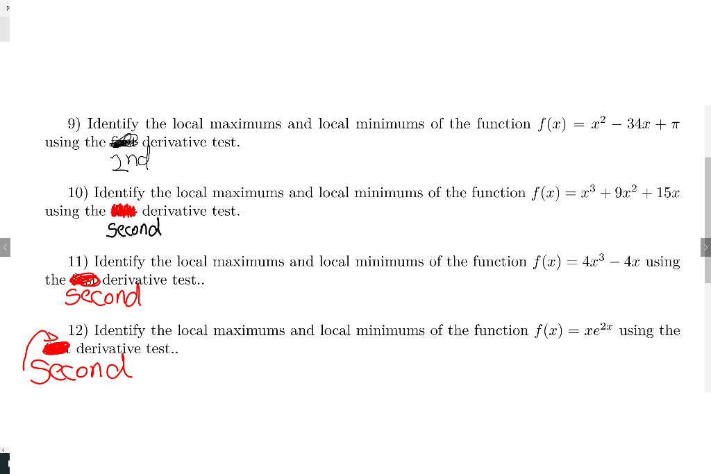 Solved 9 Identify The Local Maximums And Local Minimums Of 