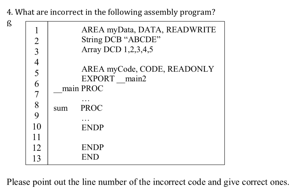 4. What are incorrect in the following assembly | Chegg.com