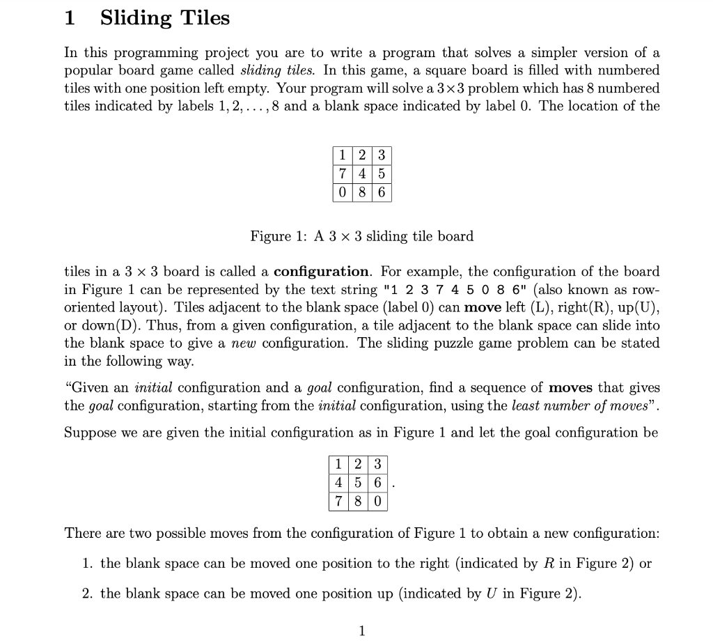 Solved 1 Sliding Tiles In this programming project you are | Chegg.com
