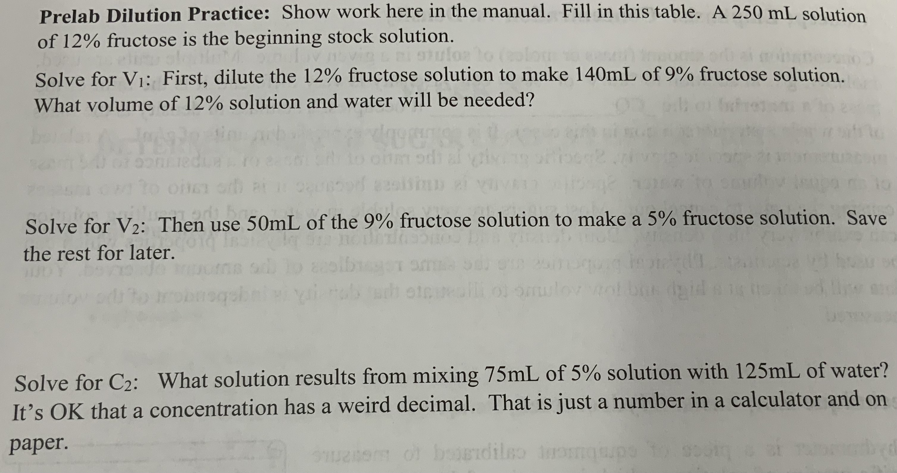 Solved Prelab Dilution Practice: Show work here in the | Chegg.com
