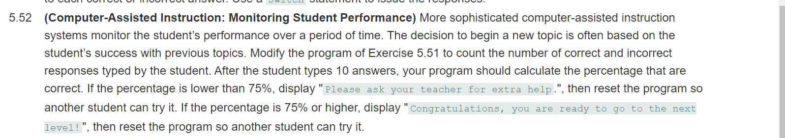Solved 5.52 (Computer-Assisted Instruction: Monitoring | Chegg.com
