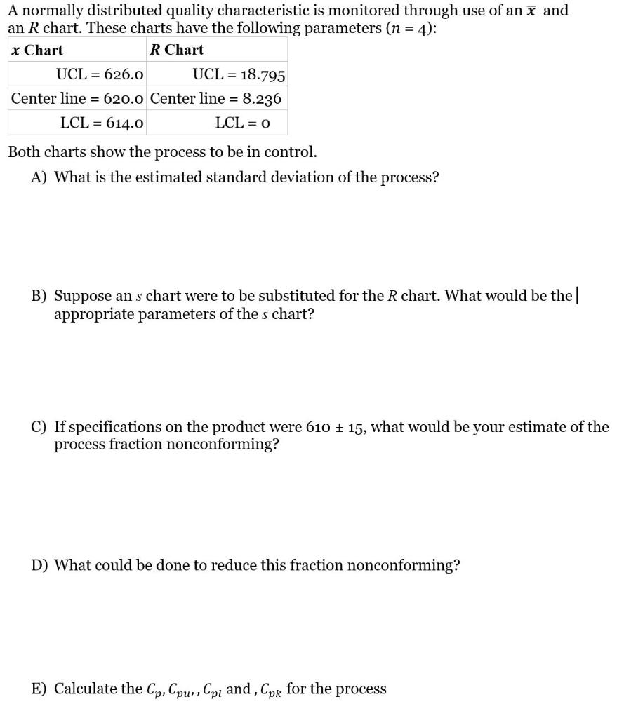 A normally distributed quality characteristic is | Chegg.com
