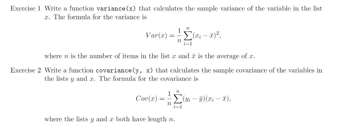 Solved Exercise 1 Write a function variance(x) that | Chegg.com