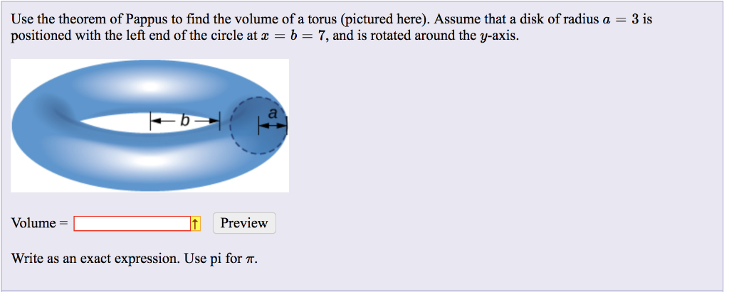 Solved Use the theorem of Pappus to find the volume of a | Chegg.com