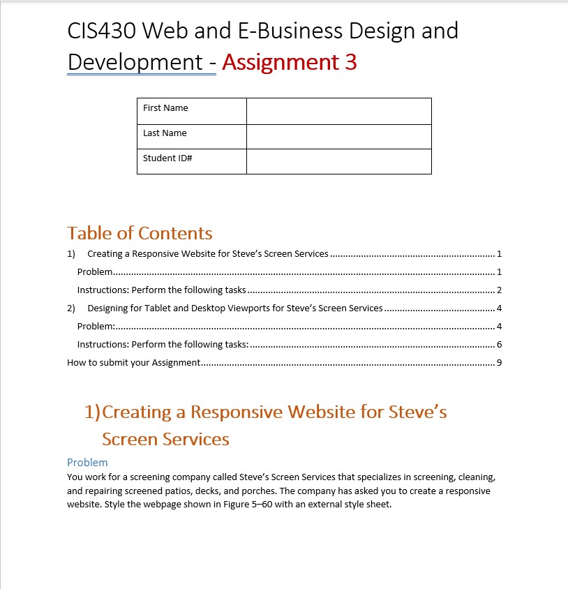 Solved CIS430 Web and E-Business Design and Development - | Chegg.com