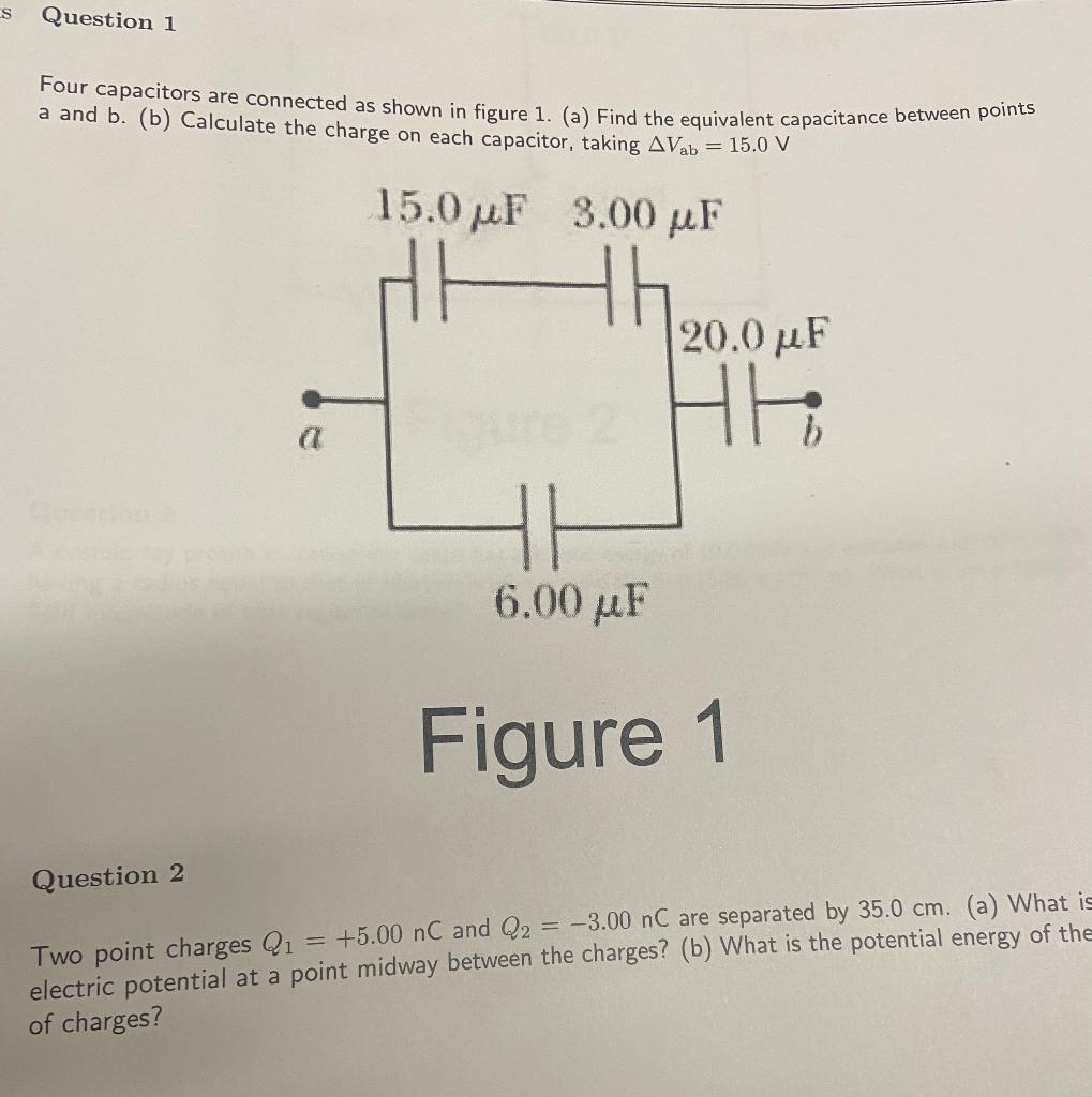 Solved Four capacitors are connected as shown in figure 1. | Chegg.com