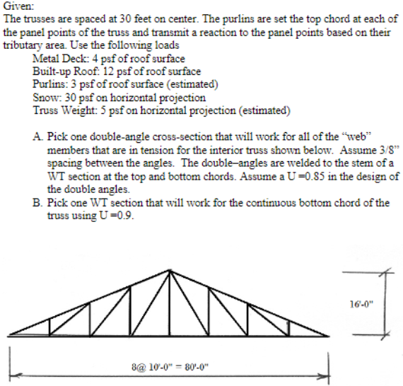 Given: The trusses are spaced at 30 feet on center. | Chegg.com