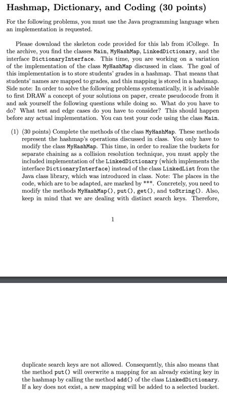 Hashmap, Dictionary, and Coding ( 30 points) For the | Chegg.com