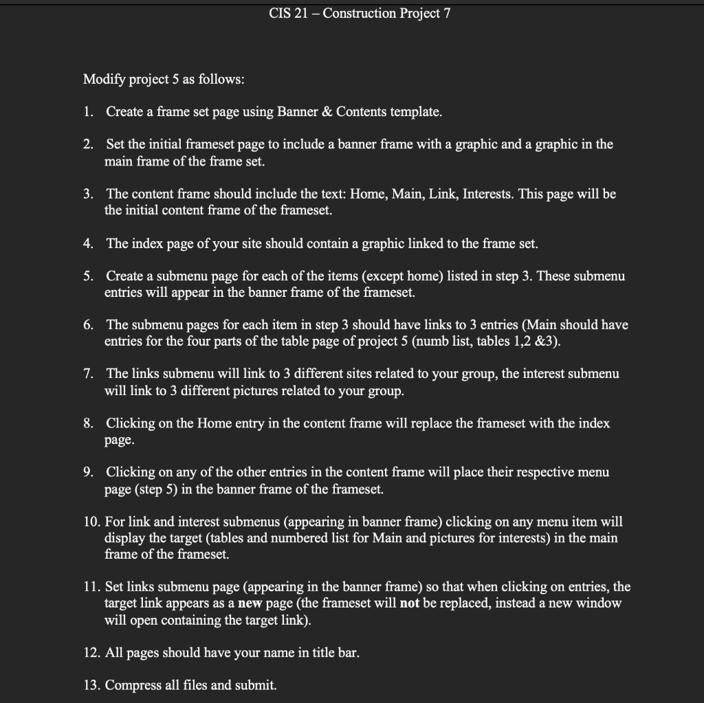 Solved CIS 21 - Construction Project 7 Modify project 5 as | Chegg.com