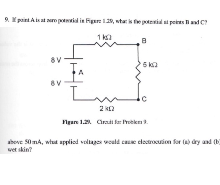 Solved 9. If point A is at zero potential in Figure 1.29, | Chegg.com