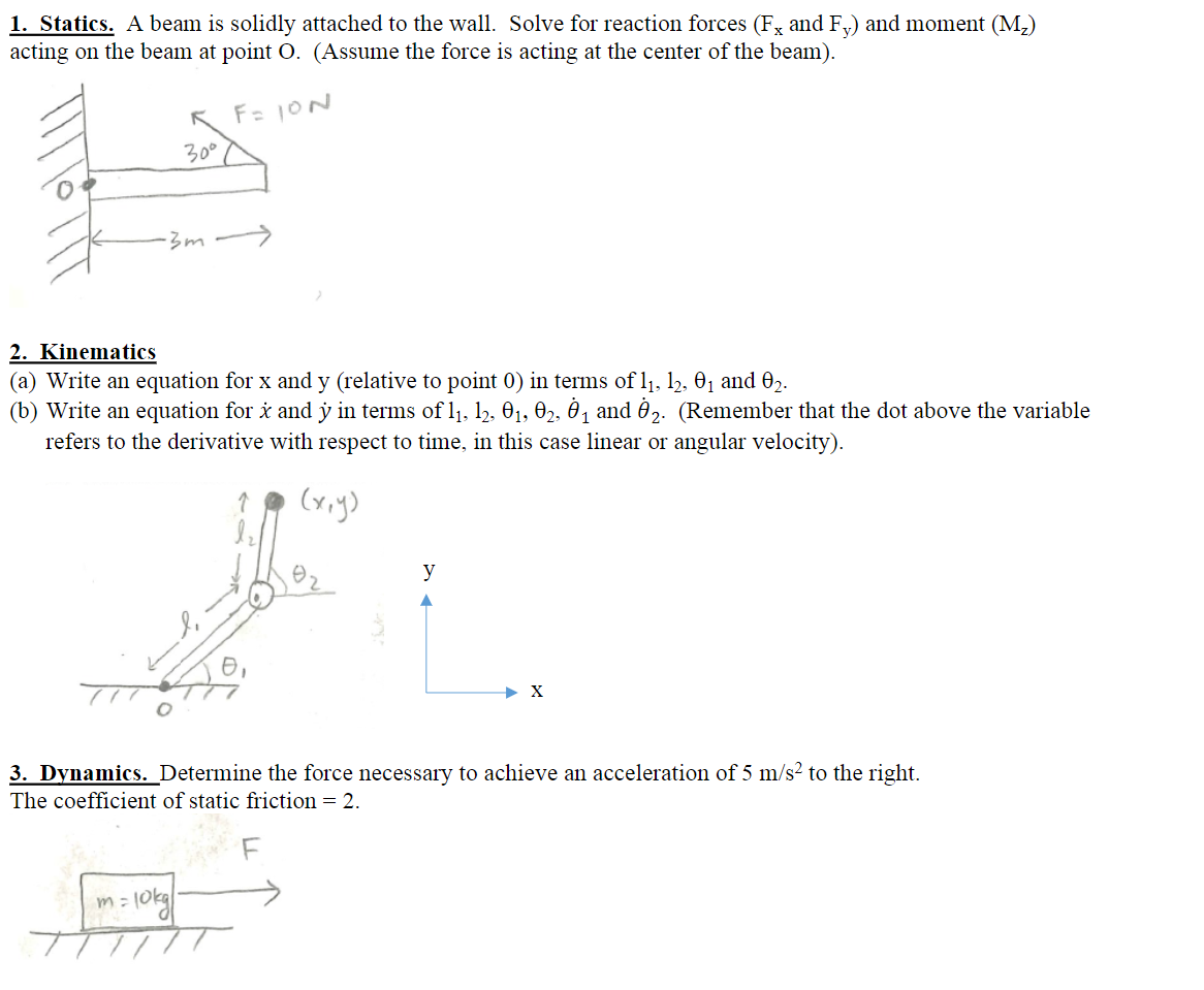 Solved 1. Statics. A beam is solidly attached to the wall. | Chegg.com
