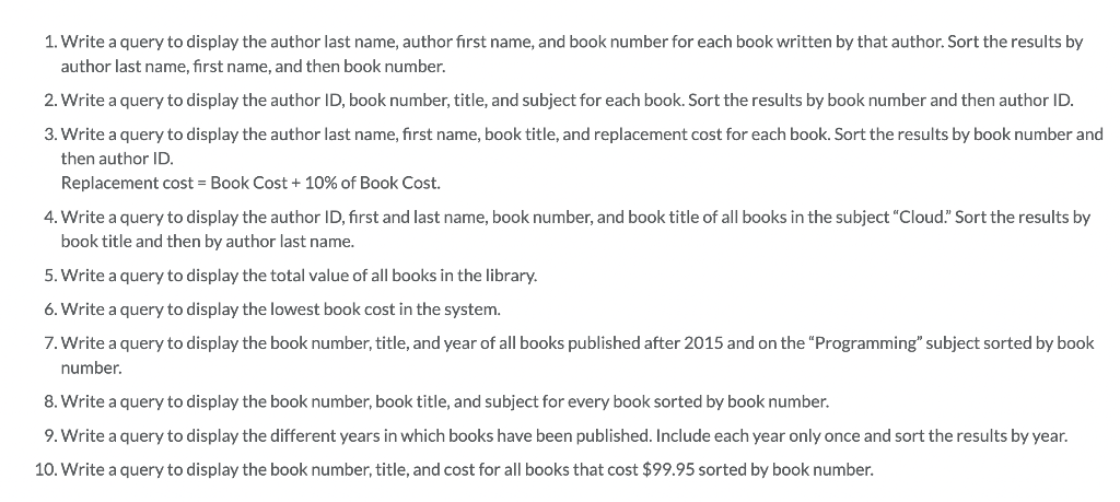 Solved 1. Write a query to display the author last name, | Chegg.com