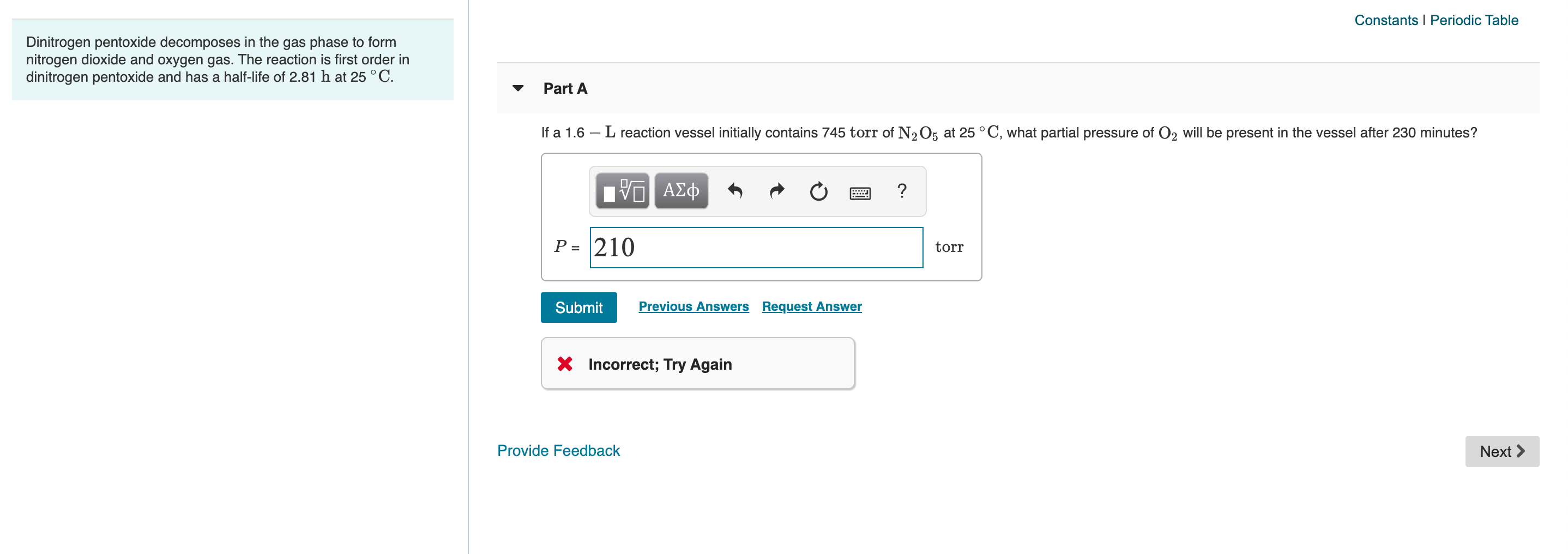 Solved Constants | Periodic Table Dinitrogen pentoxide | Chegg.com