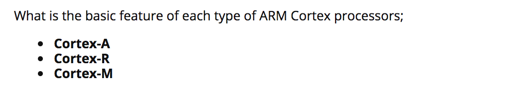 Solved What is the basic feature of each type of ARM Cortex | Chegg.com