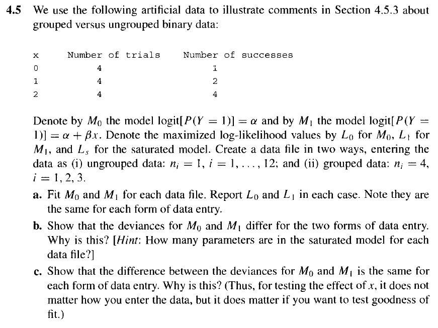 4.5 We use the following artificial data to | Chegg.com