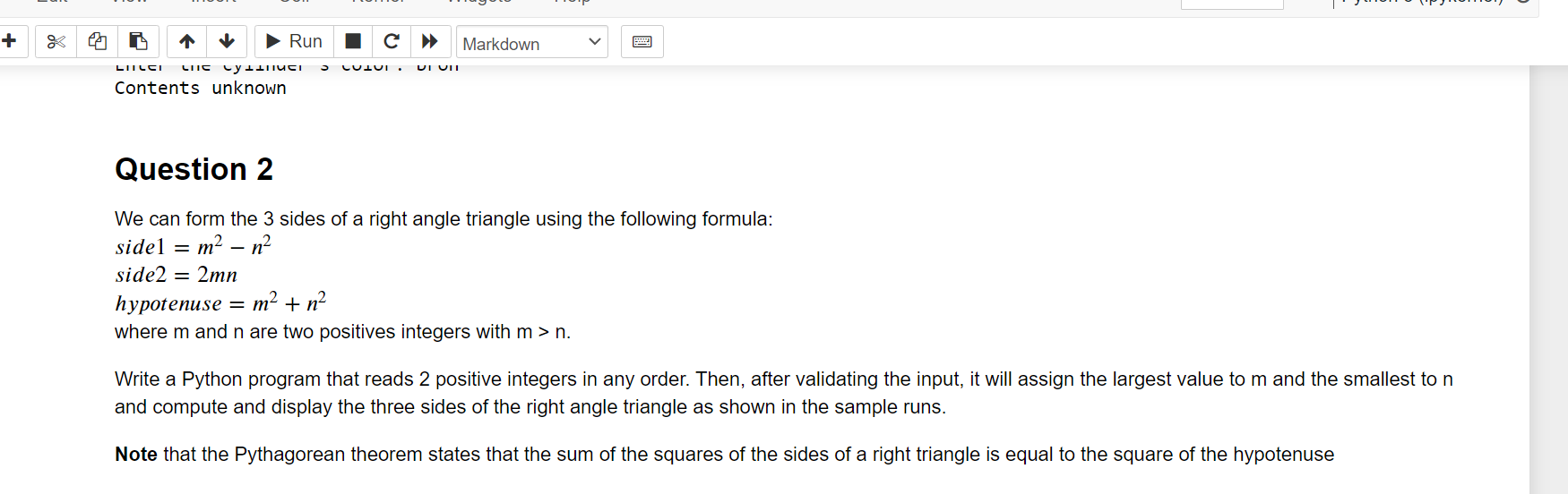 Solved python We can form the 3 sides of a right angle | Chegg.com