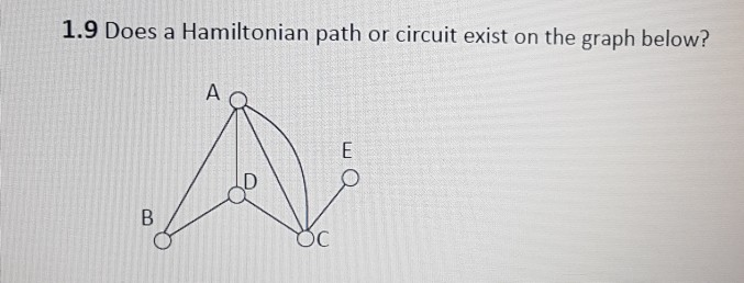 Solved 1.9 Does a Hamiltonian path or circuit exist on the | Chegg.com