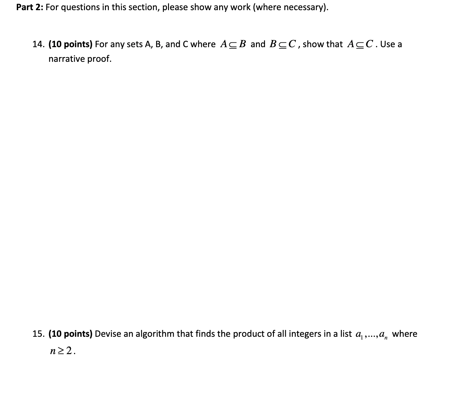 Solved Part 2: For questions in this section, please show | Chegg.com