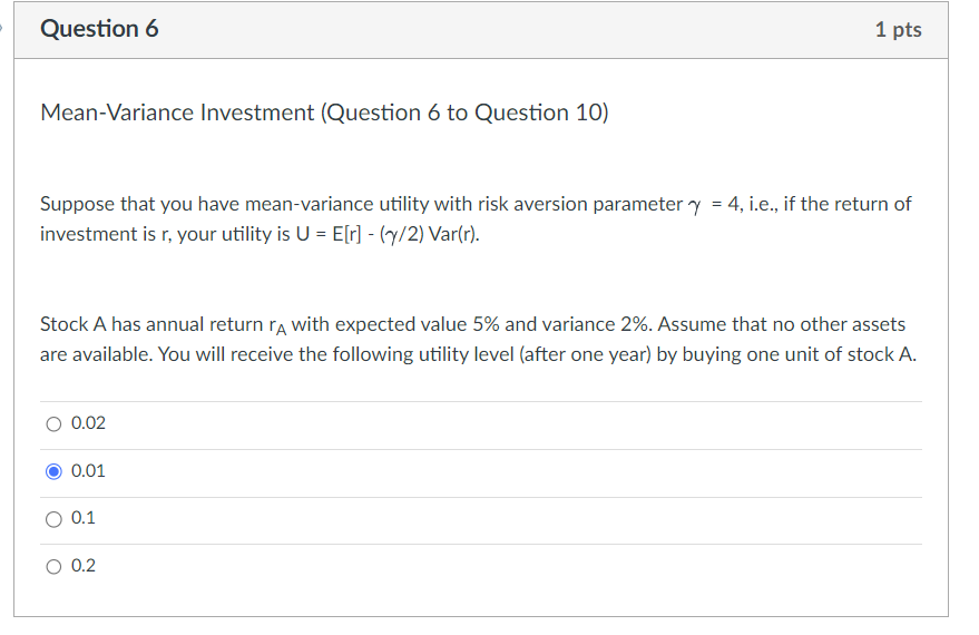 Solved Suppose that you have mean-variance utility with risk | Chegg.com