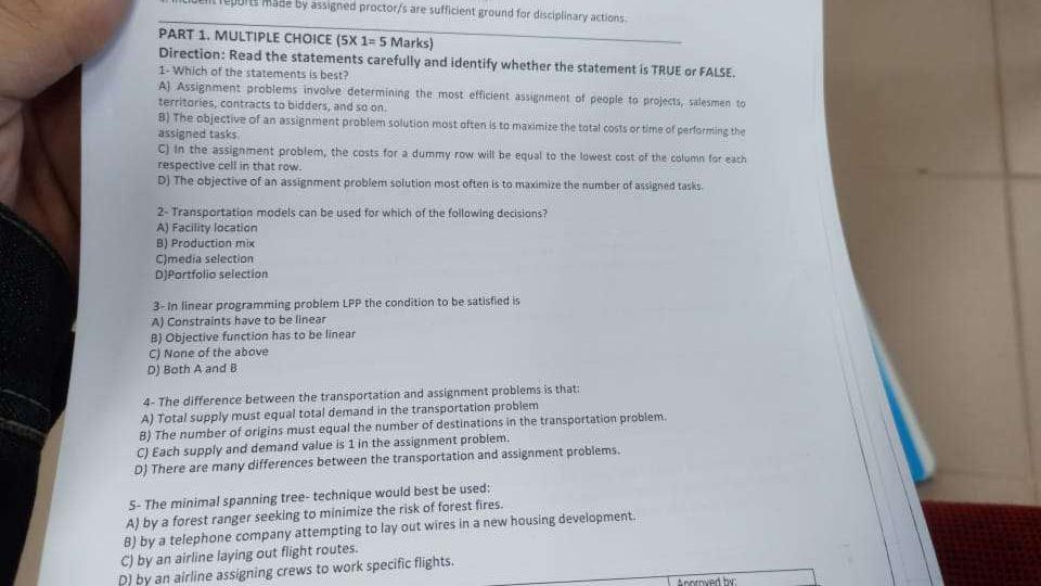 Solved PART 1. MULTIPLE CHOICE (5X 1=5 Marks) Direction: | Chegg.com
