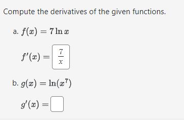Solved Compute the derivatives of the given | Chegg.com