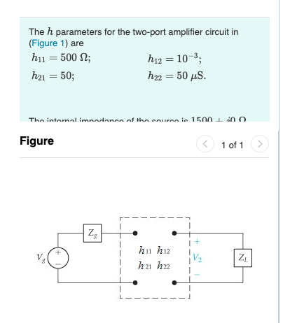 Solved The h parameters for the two-port amplifier circuit | Chegg.com