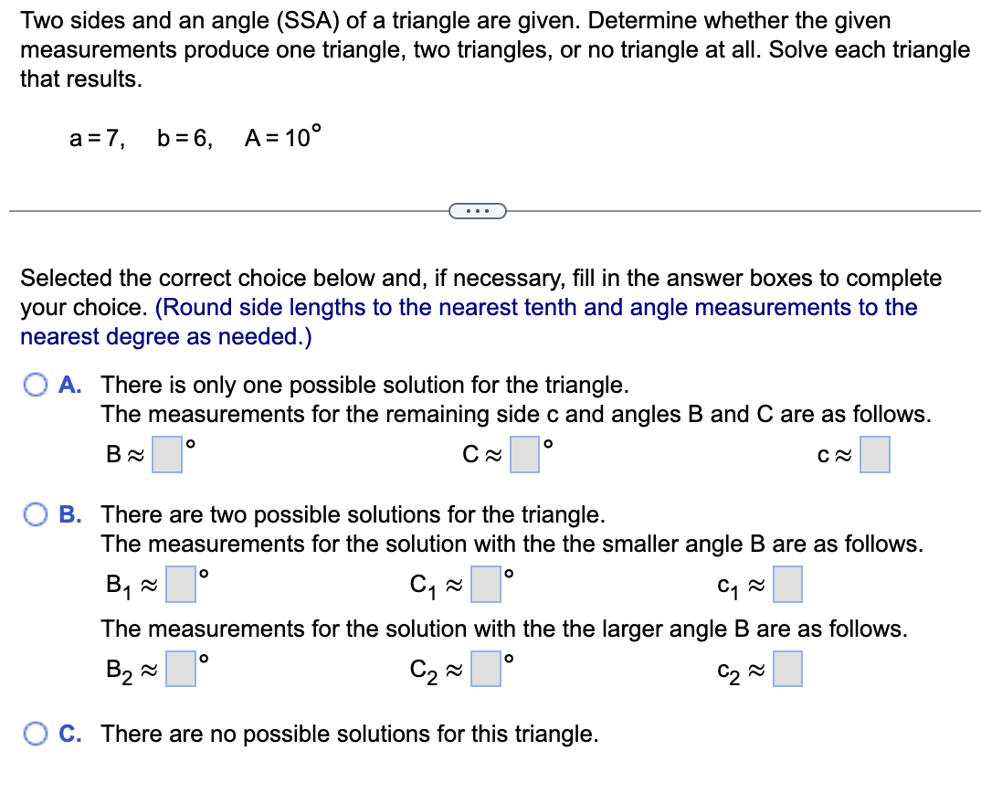 Solved Two sides and an angle (SSA) ﻿of a triangle are | Chegg.com