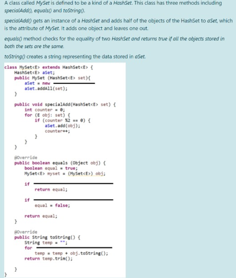 Solved A class called MySet is defined to be a kind of a | Chegg.com