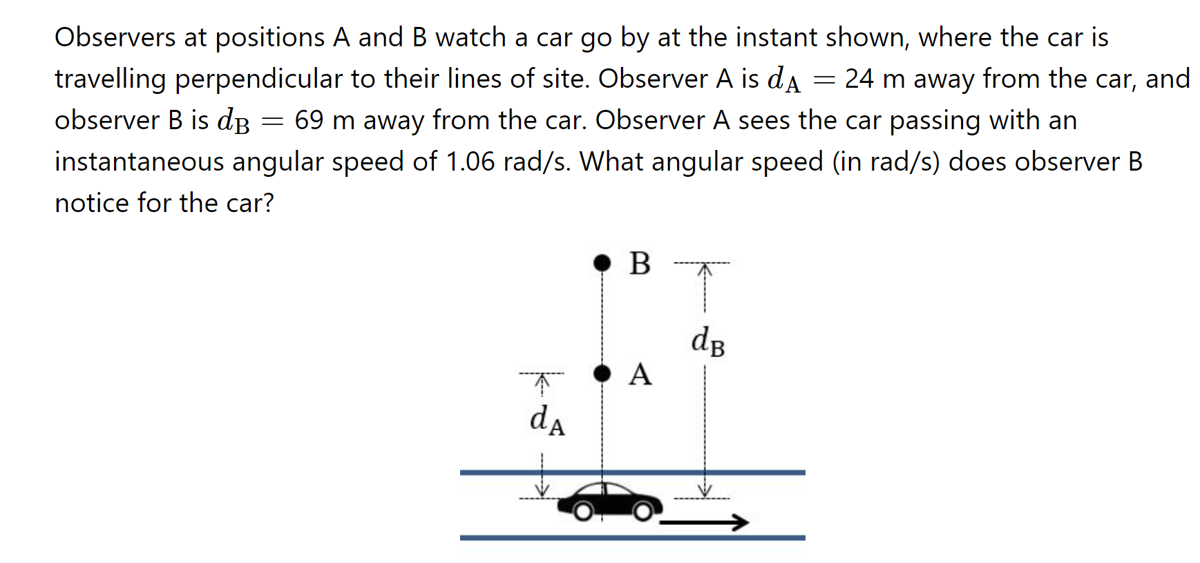 Solved Observers at positions A and B watch a car go by at | Chegg.com