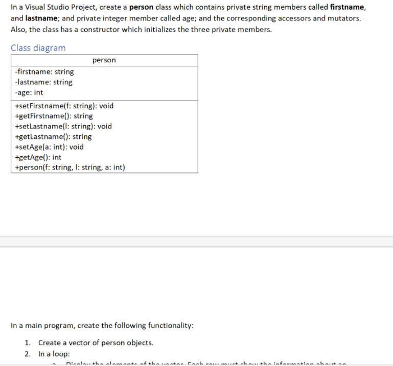 Solved In a Visual Studio Project, create a person class | Chegg.com